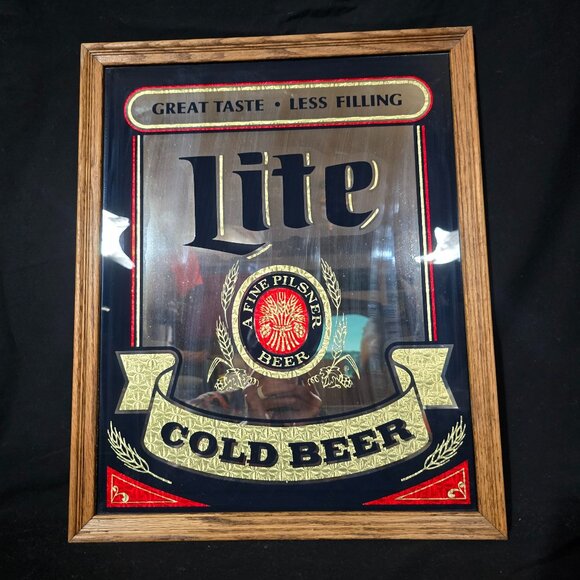 Miller Lite | Art | Vtg Framed Mirrored Miller Lite Pilsner Beer Sign ...